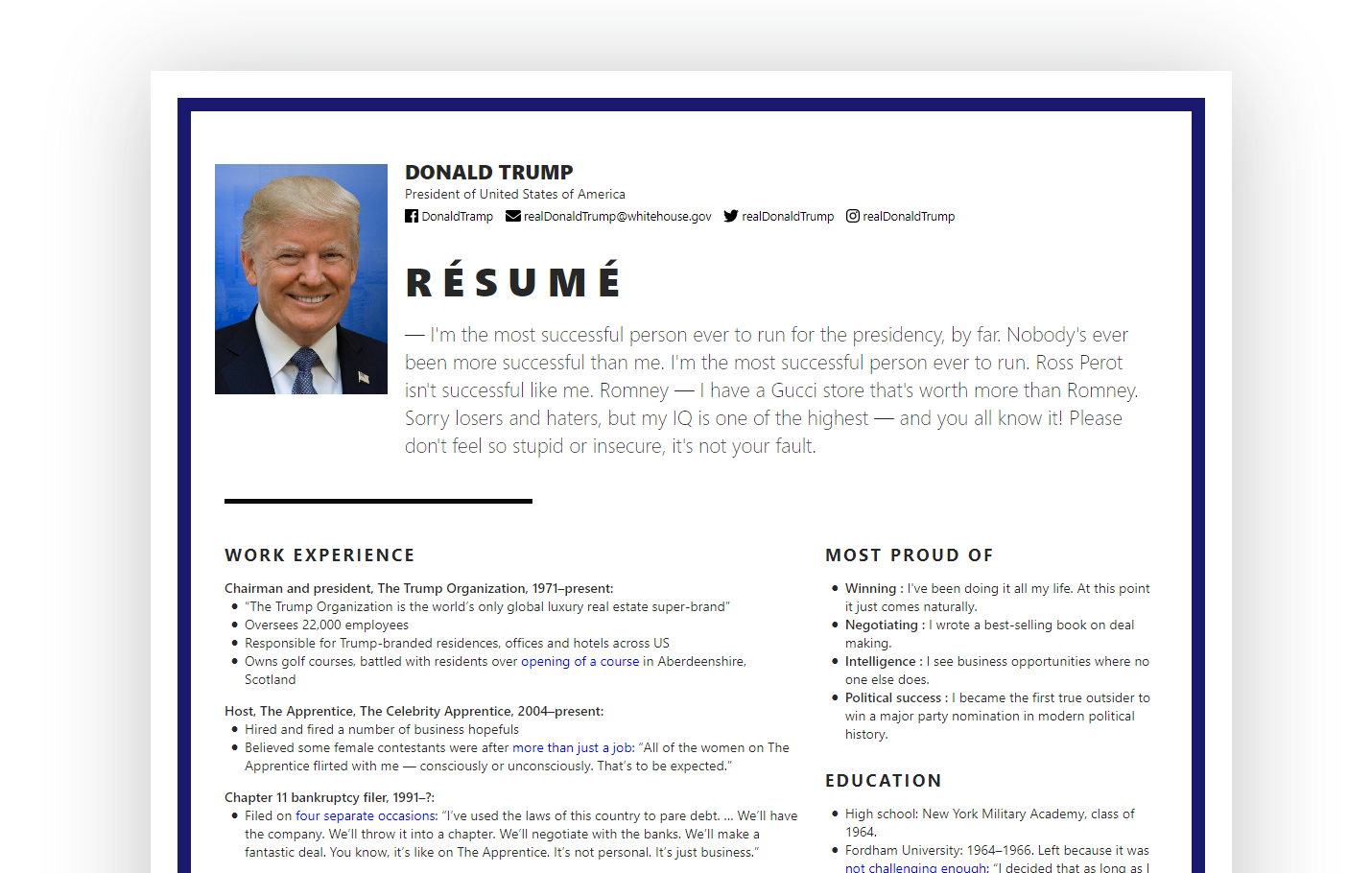 Donald Trump — Résumé